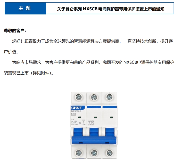 关于昆仑系列 NXSCB 电涌保护器专用保护装置上市的通知-辽宁正泰电器销售有限公司-您身边的电器专家！